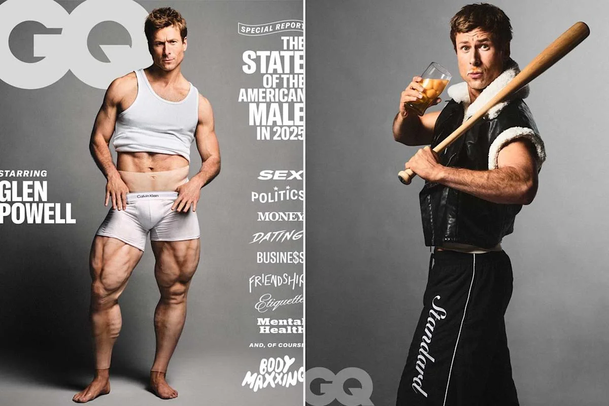 Glen Powell’s Huge Muscles Exposed as Fake in Hilarious Photoshoot